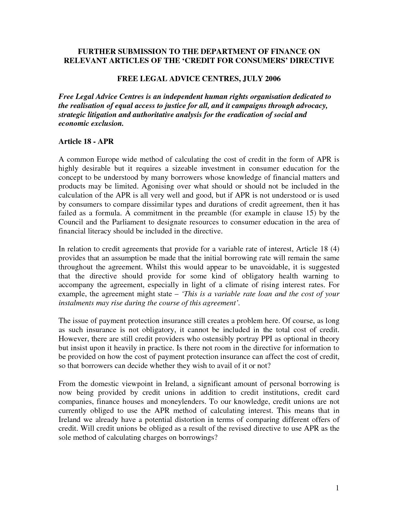 Submission on the revised Consumer Credit Directive - No 3