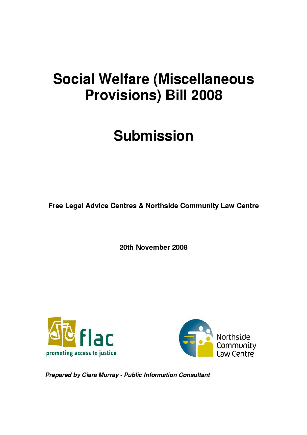 Social Welfare (Miscell Provisions) Bill 2008 Social Welfare (Miscell Provisions) Bill 2008