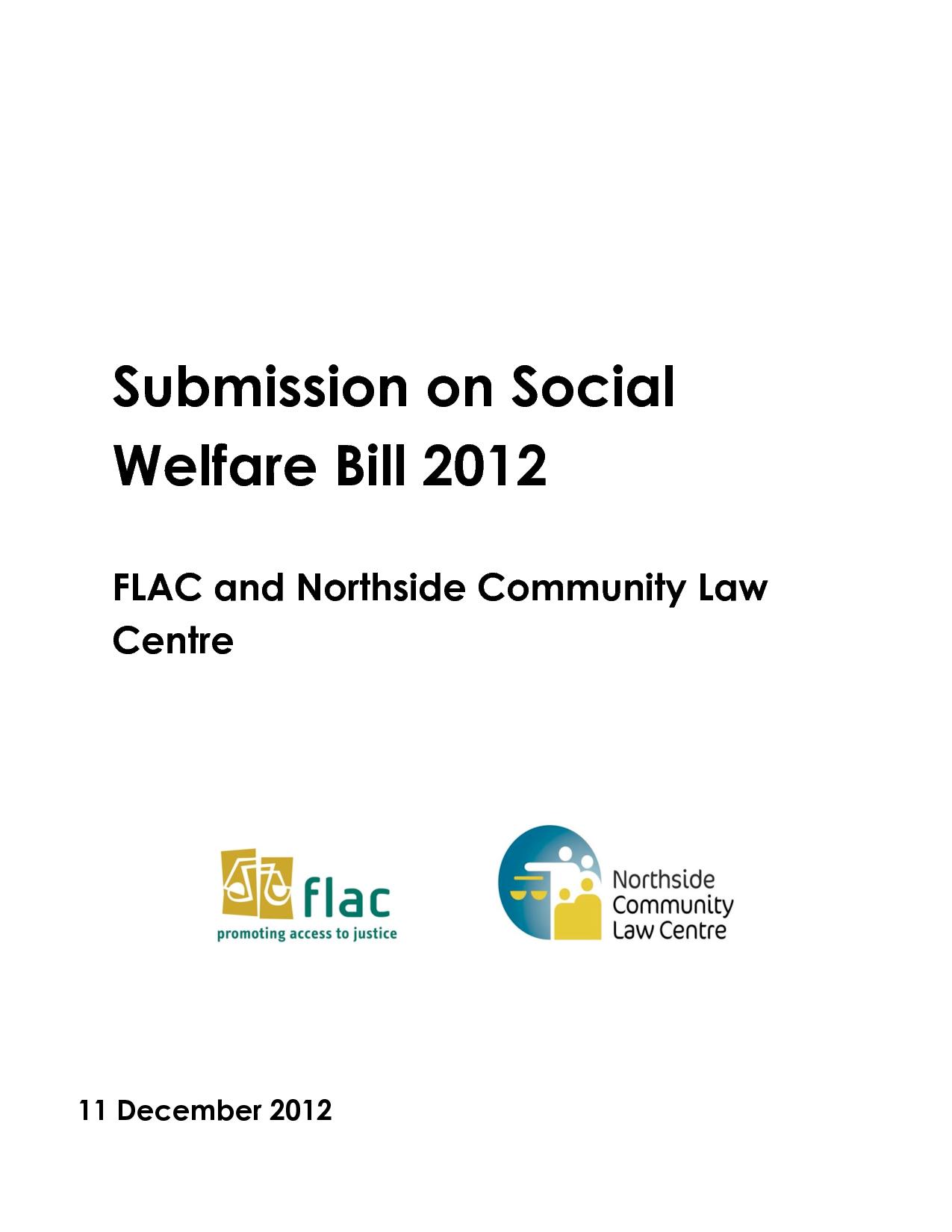 Joint submission: Social Welfare Bill 2012 Joint submission: Social Welfare Bill 2012
