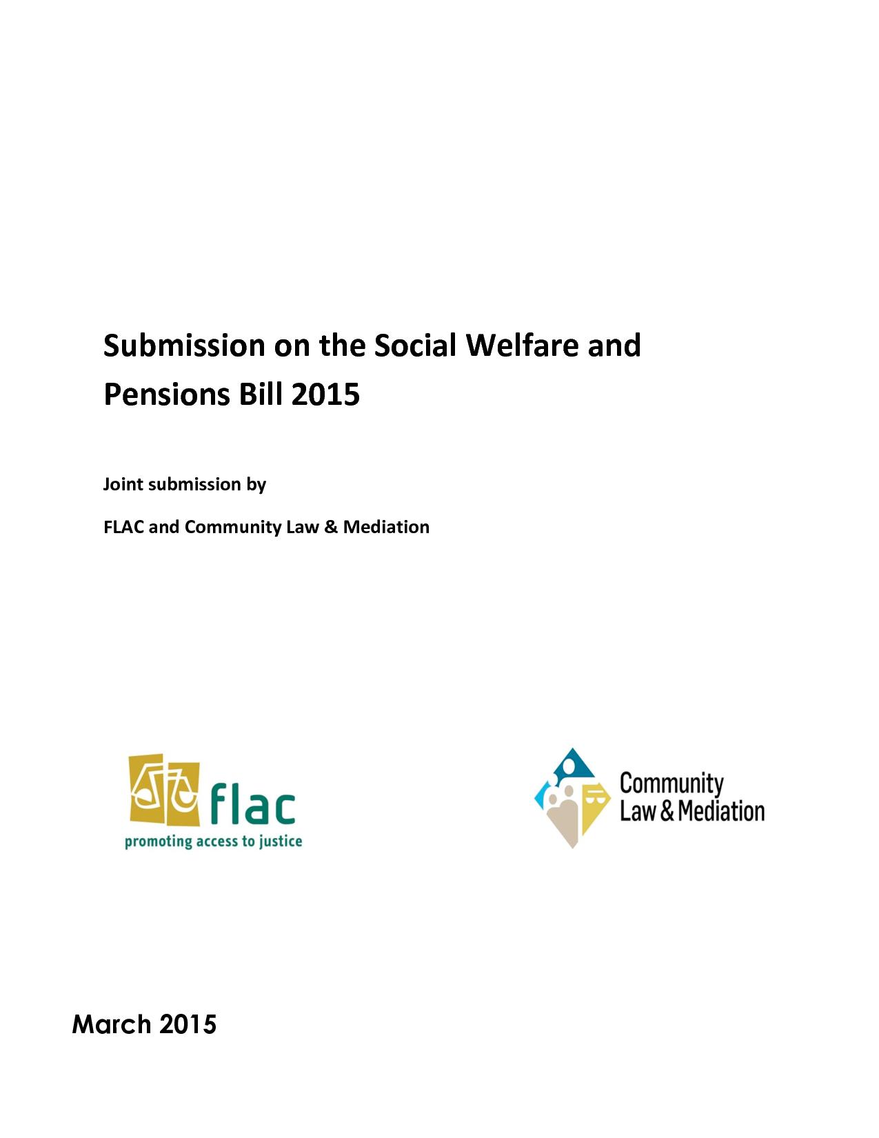 Joint Submission: Social Welfare Bill 2015 Joint Submission: Social Welfare Bill 2015